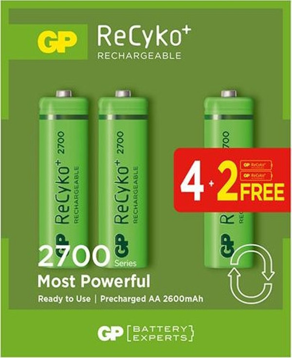Gp Recyko 2600 Mah Aa Kalem 6Lı Şarjlı Pil 4+2 Paket Fiyatı - idefix