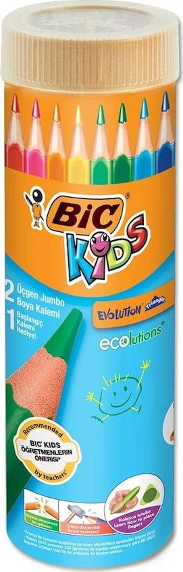 Bic Kids Evolution Metal Tüp 12+1'li Jumbo Üçgen Kuru Boya Seti - idefix