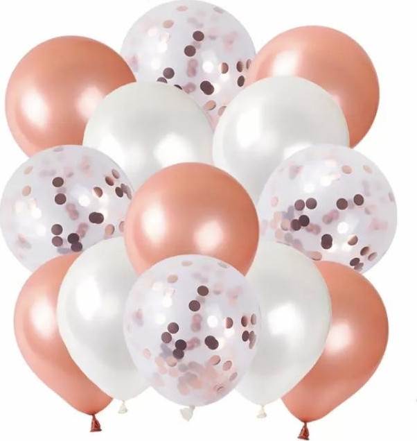 Metalik rose gold beyaz rose gold konfetili şeffaf balon 12 inç 15 adet ...