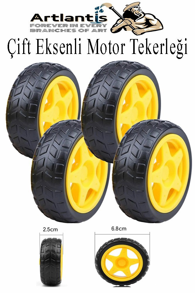 Çift Eksenli Motor Tekerleği 4 Adet Sarı Dc Motor Arduino Robotik Motor ...