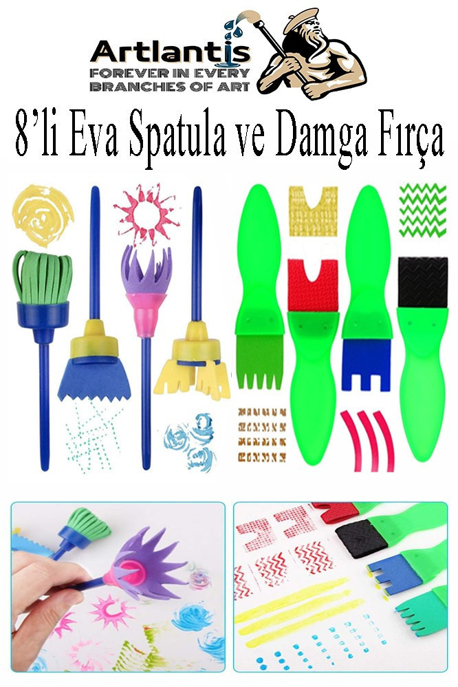 Eva Spatula ve Damga Fırçası 8 li 1 Paket Plastik Doku Tarağı Fırçası ...
