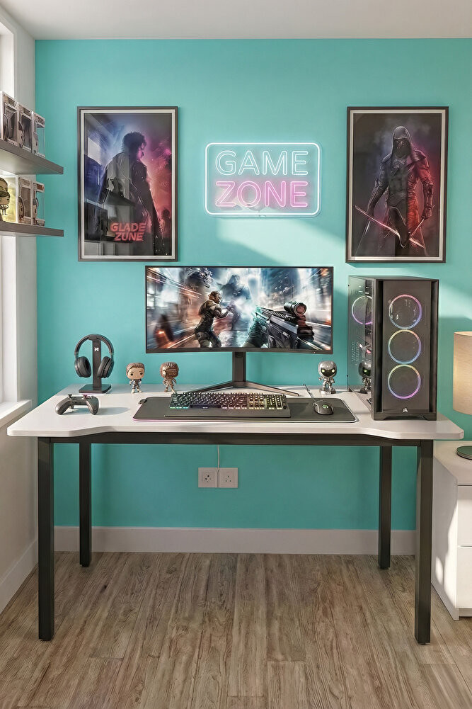 120 Beyaz Oyun Çalışma Masası Gaming Masa Ofis Masası 8120 - idefix