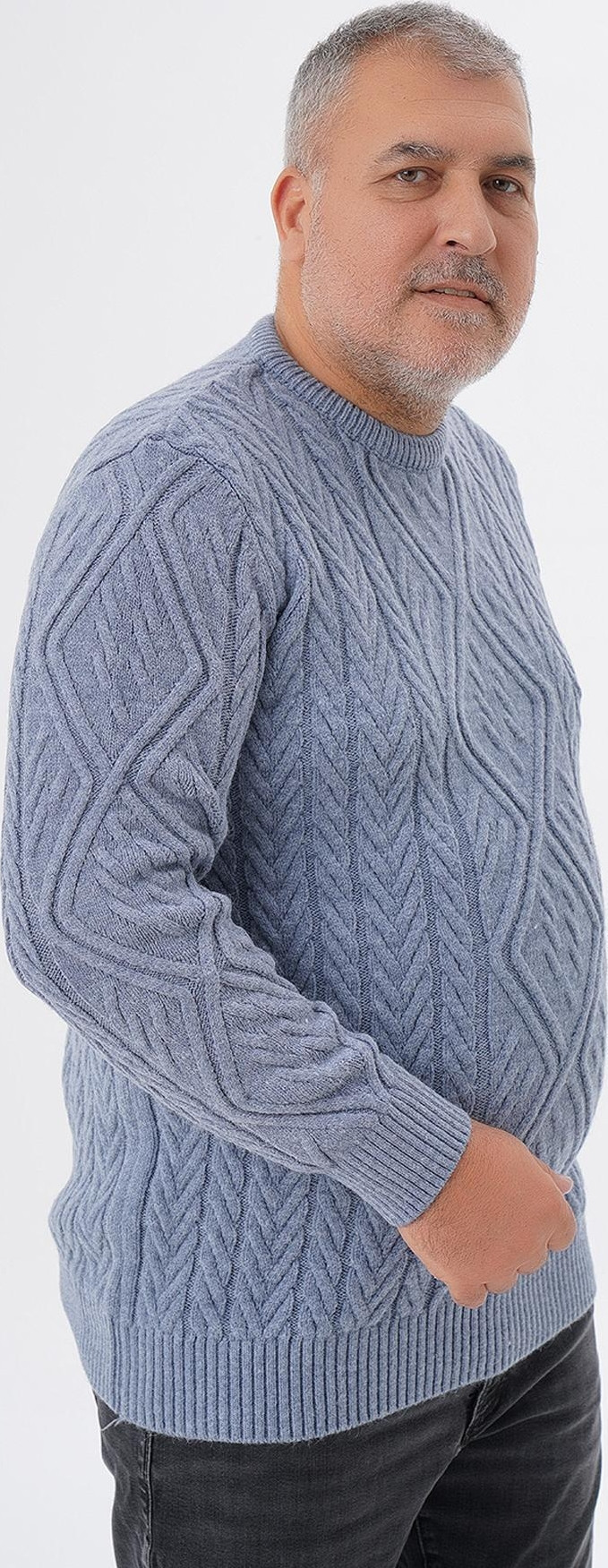 TRİST STAR BÜYÜK BEDEN ERKEK BAKLAVA YÜRÜTMELİ SAÇ ÖRGÜLÜ BİSİKLET YAKA ...