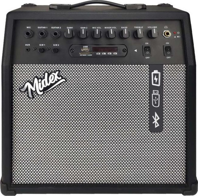 Midex MGA-50USB-BT Elektro Gitar Amfisi 50 Watt USB Bluetooth Şarjlı 4 girişli - idefix