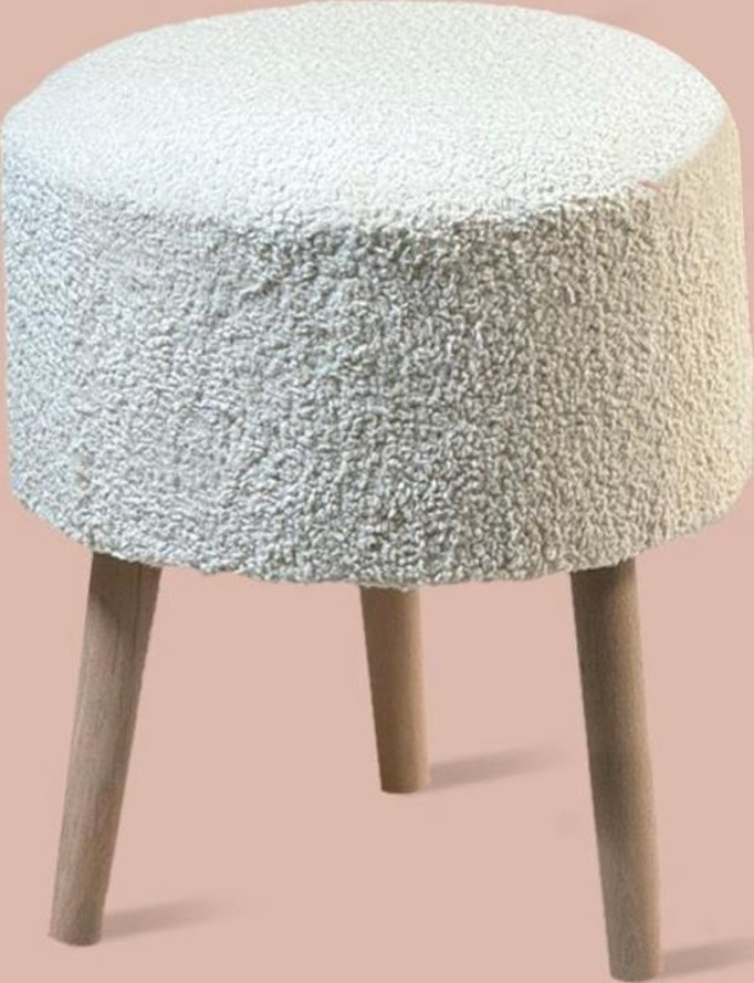 3 Ayaklı Mini Puf - Teddy Peluş Kumaşlı Mini Tabure - idefix