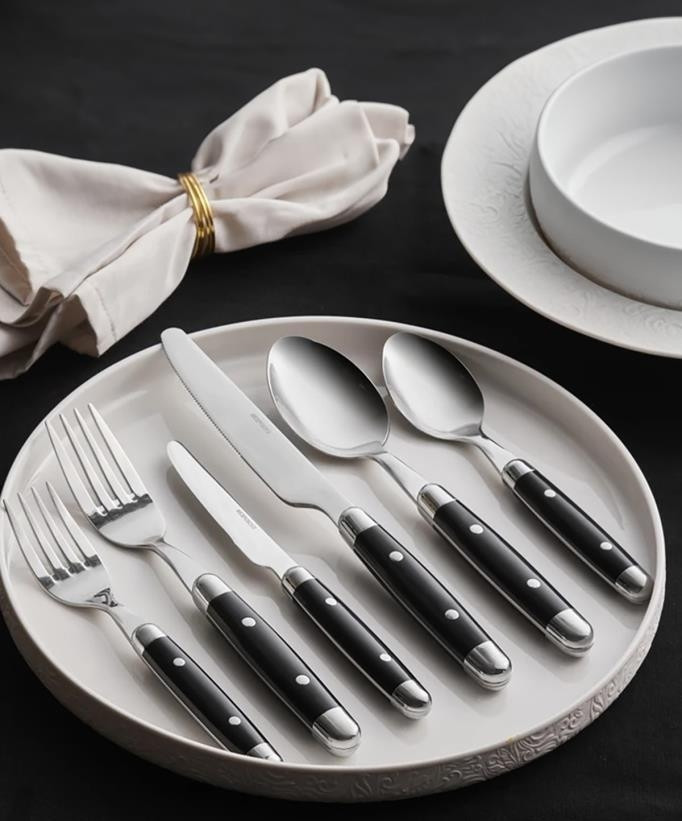 Karaca Alina 36 Parça 6 Kişilik Çatal Kaşık Bıçak Takımı Siyah - idefix
