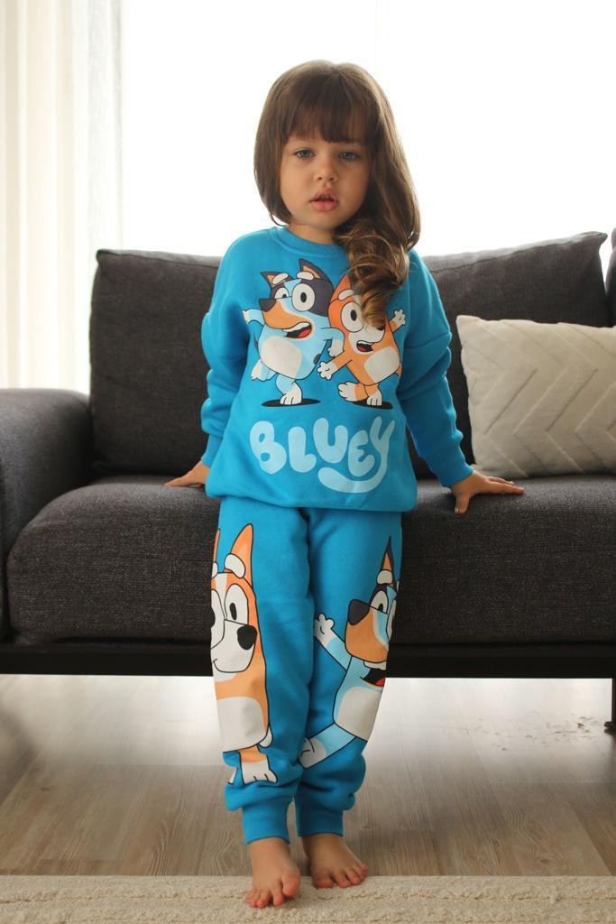 KIZ ÇOCUK BLUEY VE BARBİE BASKILI 3 İPLİK EŞOFMAN TAKIMI - idefix