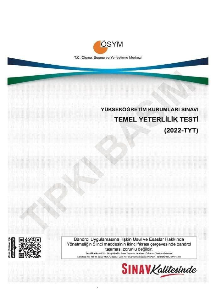 Sınav Yayınları Sınav Kalitesinde 2022 TYT Tıpkı Basım Çıkmış Sorular ...