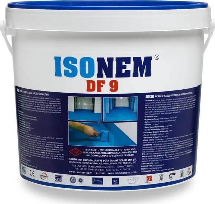 İsonem Df 9 Akrilik Esaslı Islak Hacim Su Yalıtımı 10 Kg Mavi