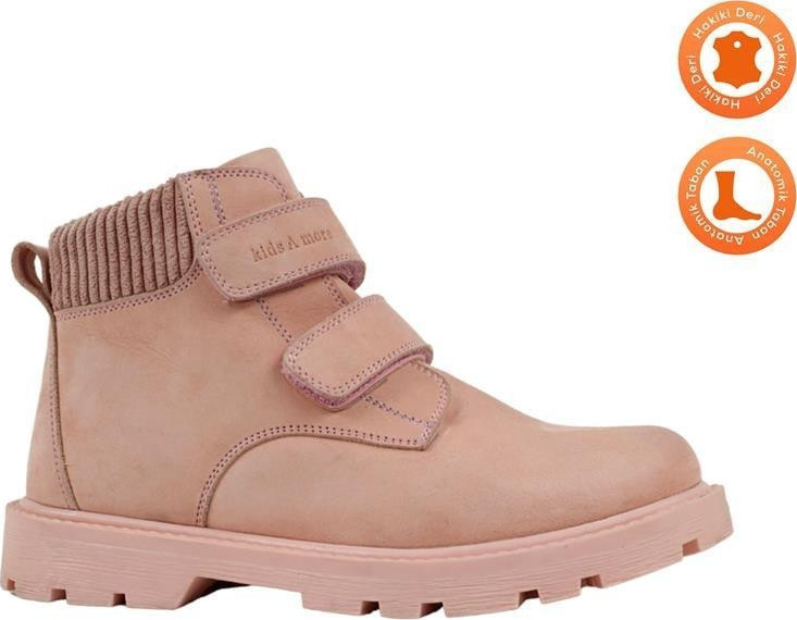 Cate Yaka Detaylı Çift Cırtlı Nubuk Kız Çocuk Bot Pudra - idefix