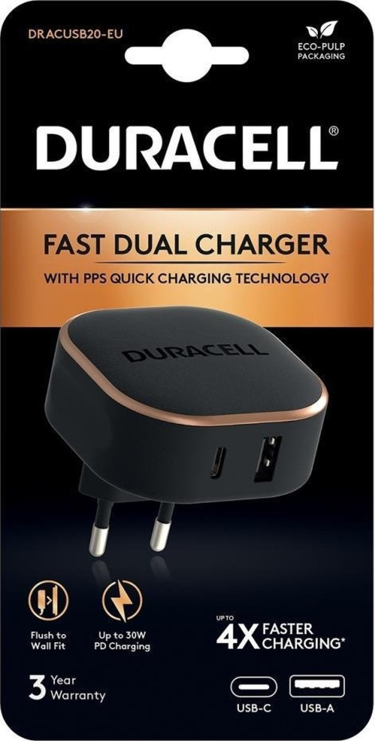 Duracell 30W 4X Hızlı Şarj Başlığı ( USB-A,USB-C ) - Siyah - idefix