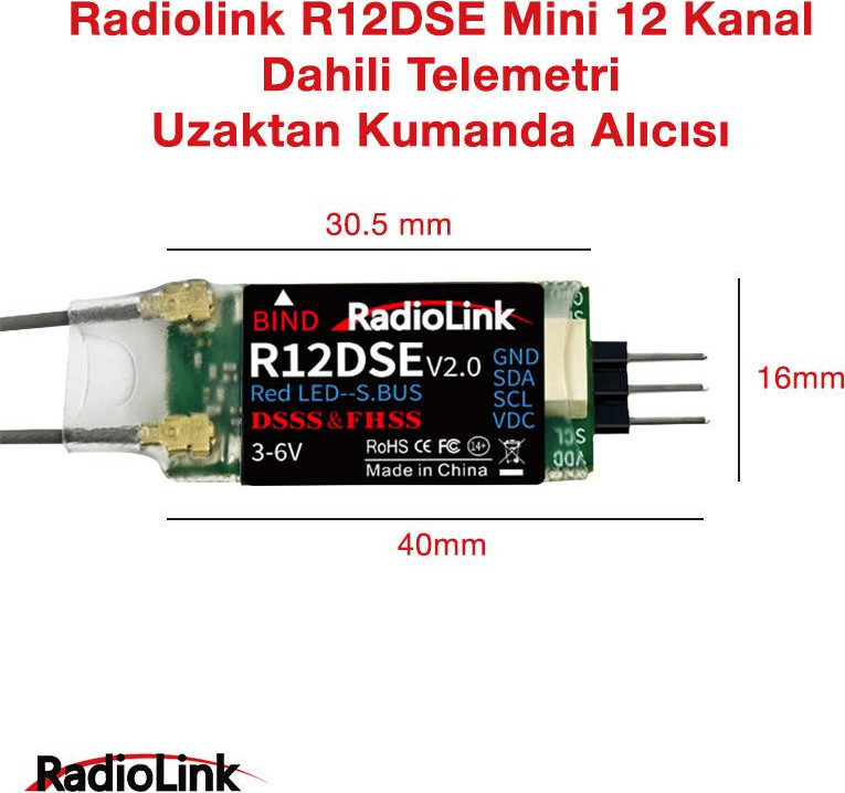 Radiolink R12DSE Mini 12 Kanal Uzaktan Kumanda Alıcısı Telemetry ...