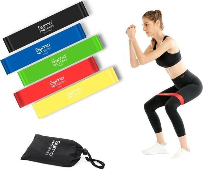 Gymo Çantalı Direnç Bandı Fitness Pilates Esnetme Lastiği 5'li Set - idefix
