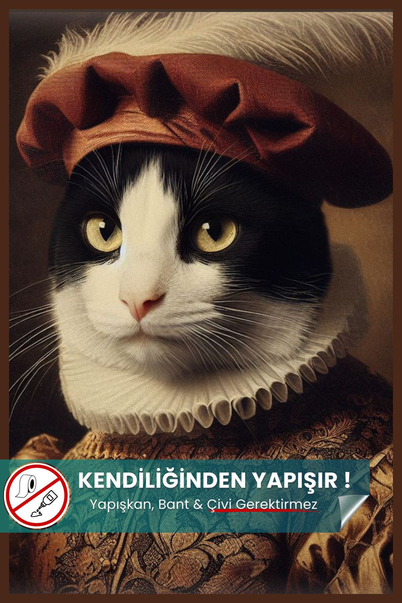 Pi Papers İki Renkli Kedi Poster, Statik Kağıt Premium Baskı Poster, Siyah Beyaz Kedi, Yapay ...