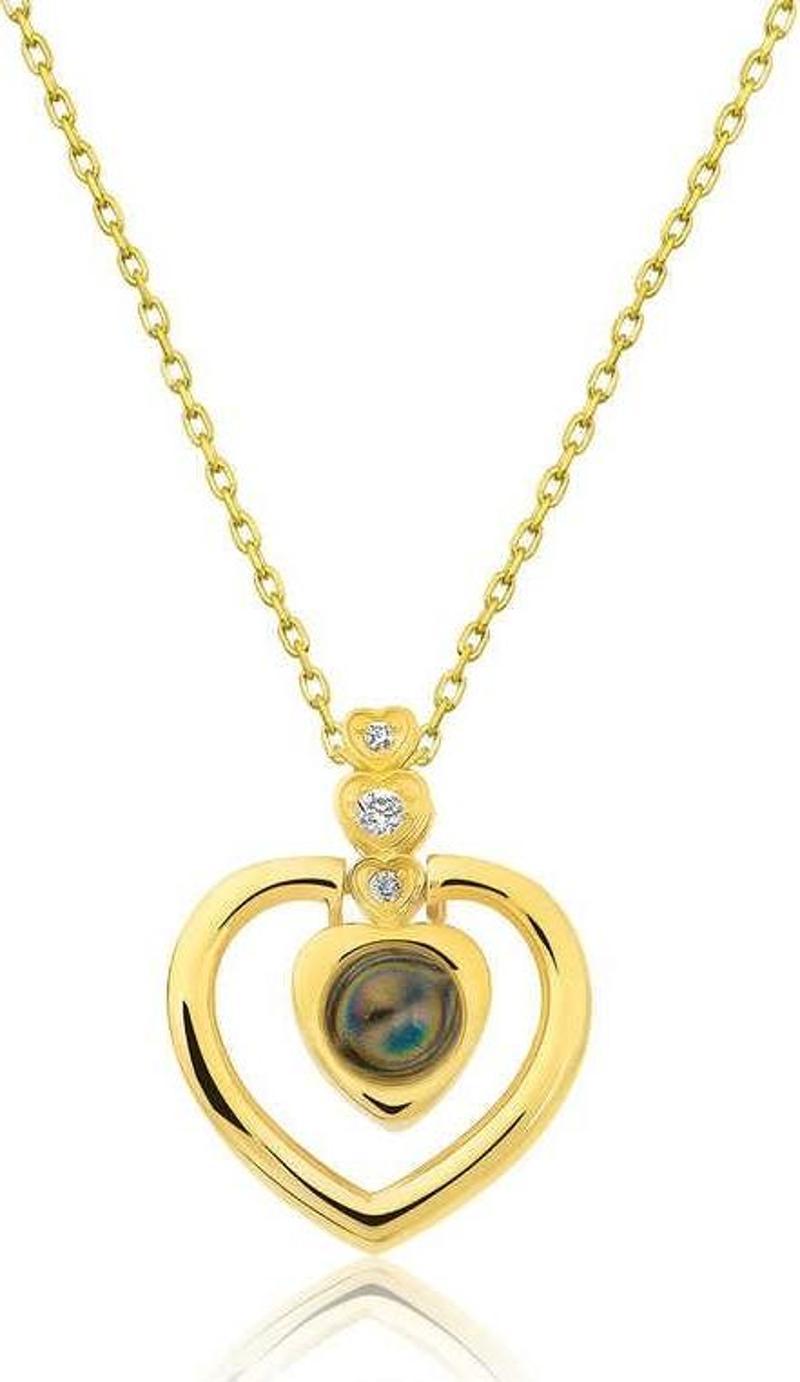 925 Ayar Gümüş Kalp 100 Dilde Seni Seviyorum Kadın Gümüş Kolye - idefix