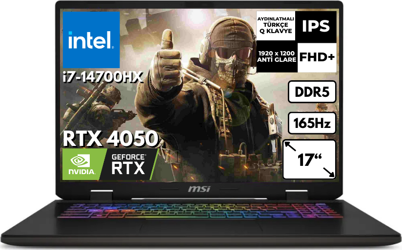 MSI Sword 17HX i7-14700HX 64 GB 2 TBSSD 6GB RTX4050 17″ 165Hz FHD ...