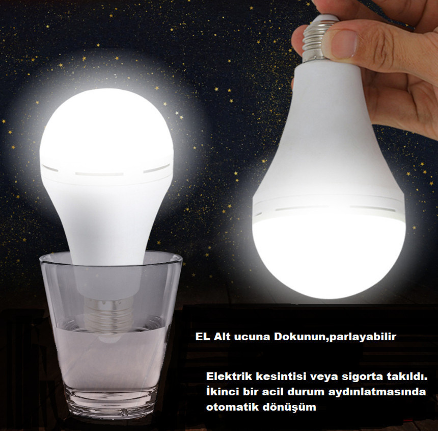 1 ADET Şarjlı Led Ampül Elektriksiz 8 Saat Yanar Işıldak Lamba ...