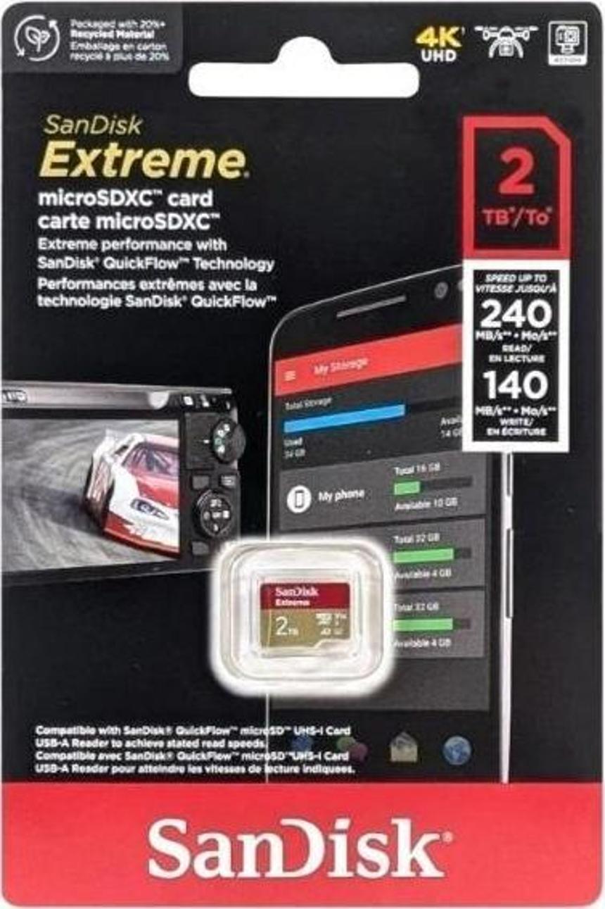 SanDisk Extreme 2TB SDSQXAV-2T00-GN6MN 240/140MB/s microSDXC UHS-I A2 V30 4K Kamera Drone Hafıza ...