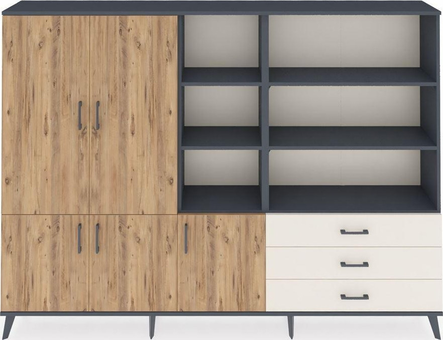 Arges Dolap 11 Raflı 3 Çekmeceli 5 Kapaklı 220x30x163 Antrasit-Çam ...