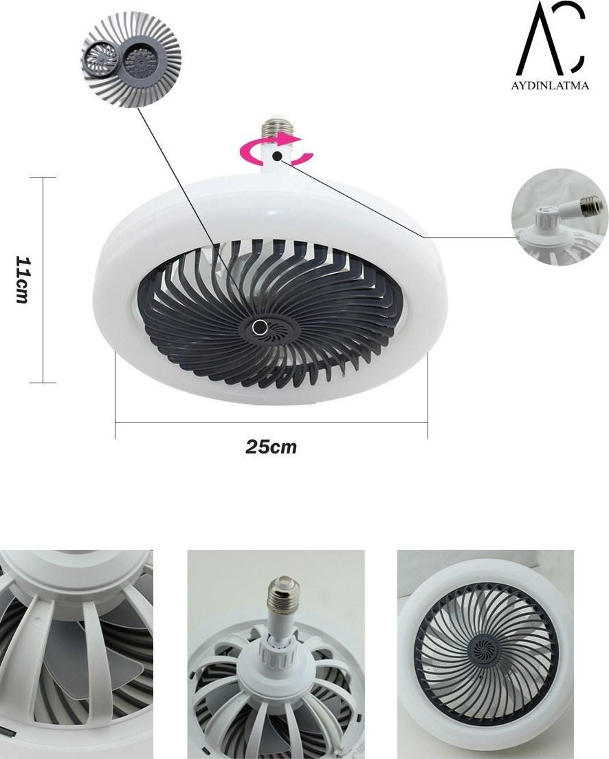 30W Fanlı Led Ampul / 3 Renk Işık / 3 Hız Fanlı Siyah Kasa - Kumandalı ...