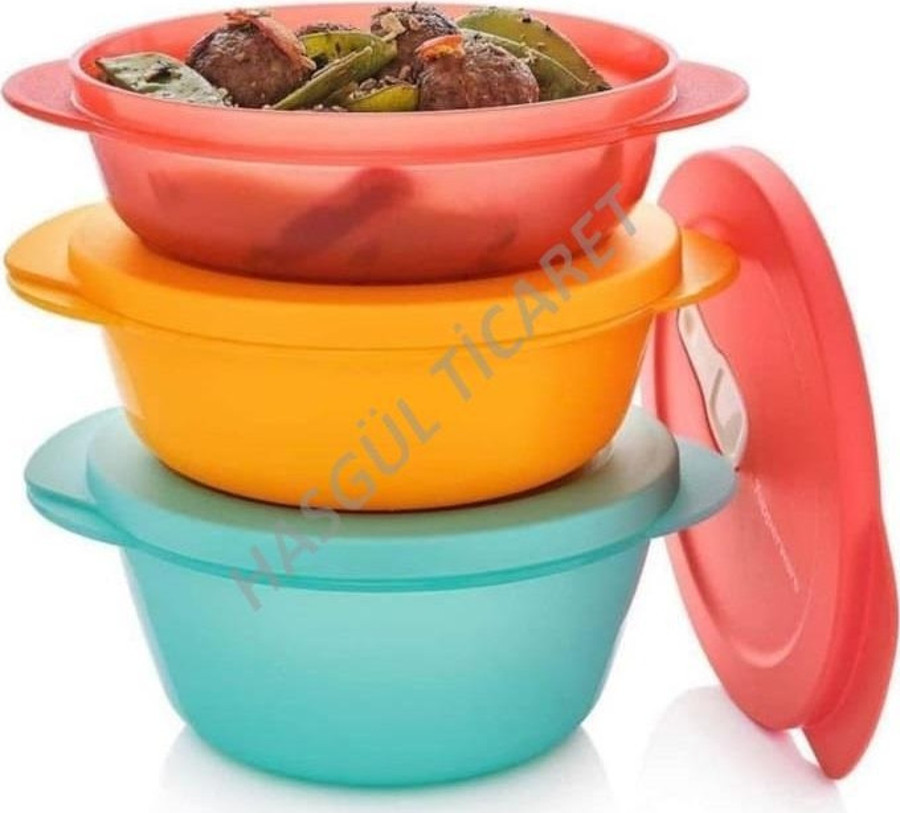 Tupperware MİKRO KAPLAR 3'LÜ MİKRODALGA FIRIN İÇİN TURKUAZ 400-600-800 ...