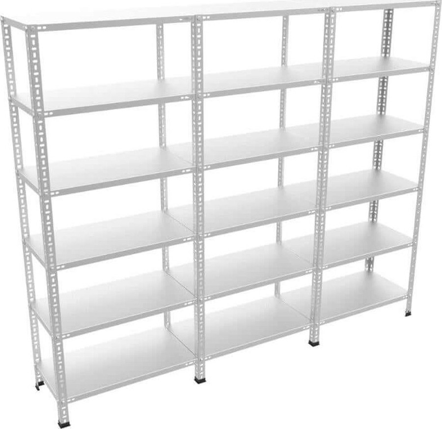 6 Katlı 3’lü Bitişik Galvaniz Çelik Raf. Depo, Dosya Rafı - idefix