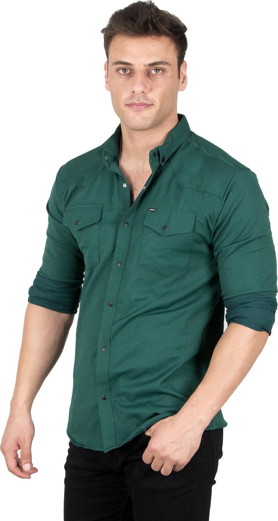 DeepSEA Erkek Yeşil Çıt Çıt Düğmeli Cep Çift Kapaklı Kot Gömlek 2300410 ...