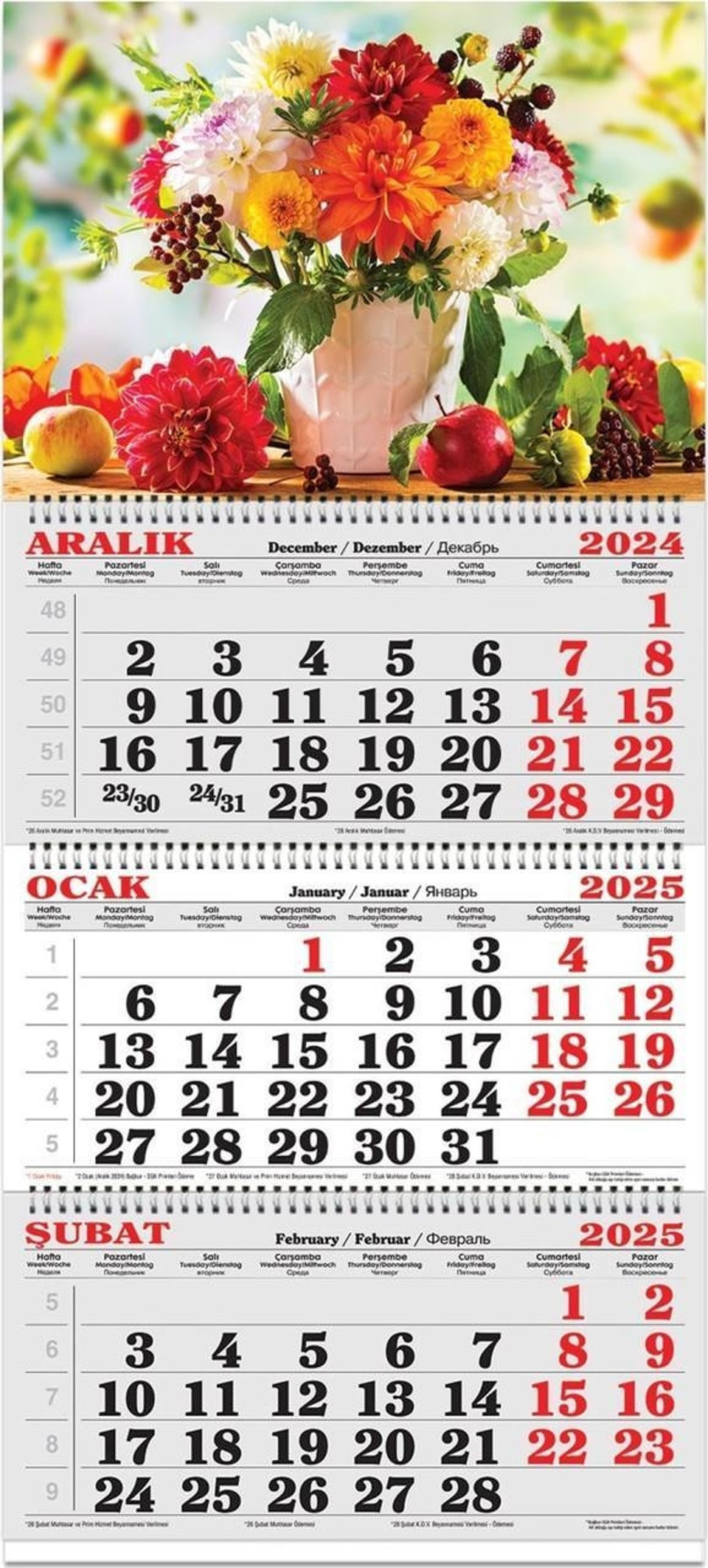 Keskin Color 3 Aylık Spiralli Jumbo Denizci Takvim Çiçek 2025 Yılı 3 ...