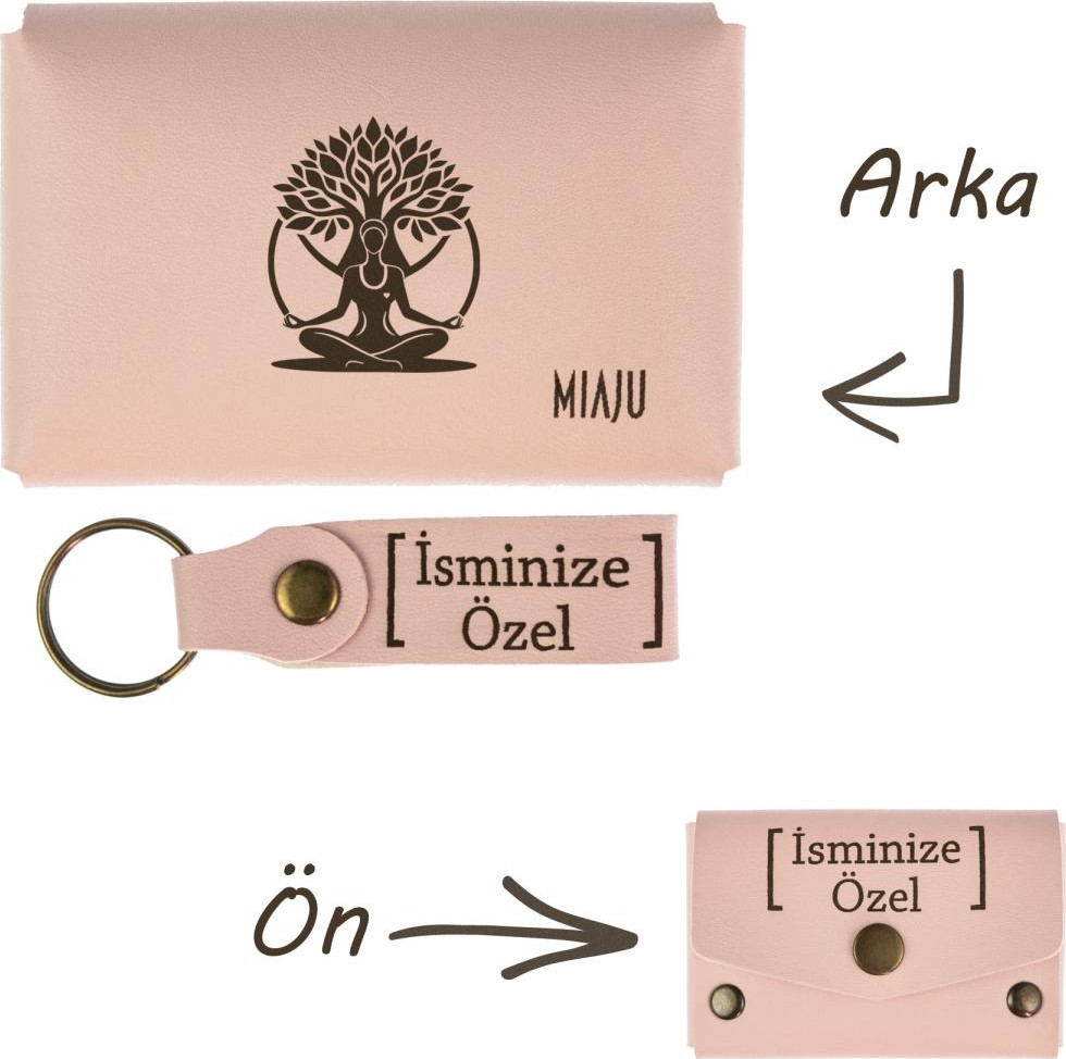 Miaju Yavru Ağzı Renk, Hayat Ağacı, İsme Özel Cüzdan Ve Anahtarlık Set, Efsane Hatıra, Her Zaman ...