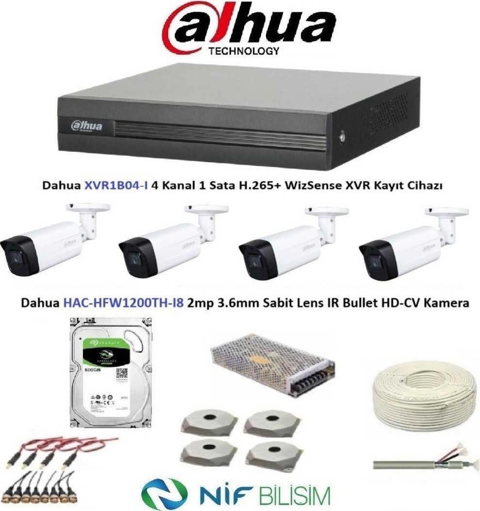 Dahua 2mp 4 kameralı Dış ortam AHD Full Kamera Seti 500GB Disk HAC ...